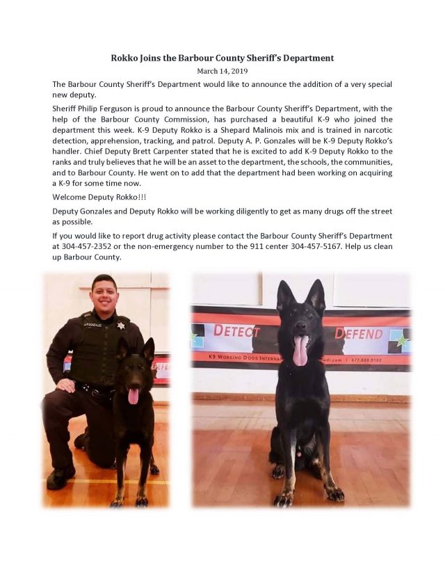 Rokko Joins the Barbour County Sheriff - Barbour County Commission